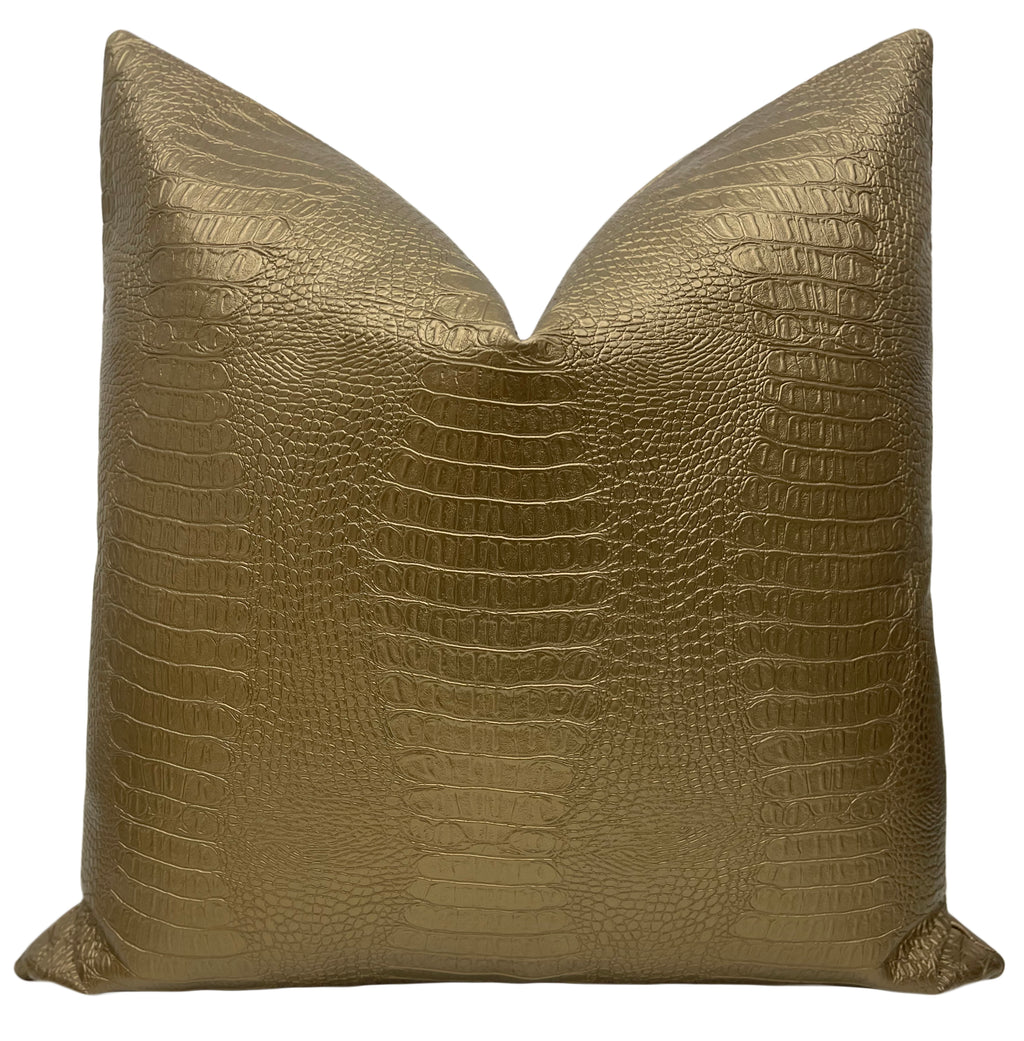 FINAL SALE : 22" X 22" PYTHON FAUX LEATHER // BRASS PILLOW COVER ...